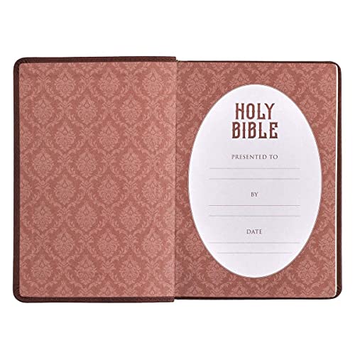 Personalized Bible Custom KJV Medium Brown Faux Leather Compact Bible Custom Made Gift for Baptisms Christenings Birthdays Celebrations Holidays