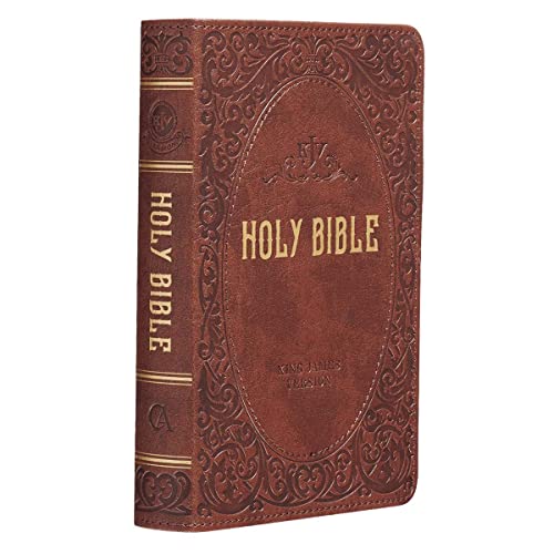 Personalized Bible Custom KJV Medium Brown Faux Leather Compact Bible Custom Made Gift for Baptisms Christenings Birthdays Celebrations Holidays