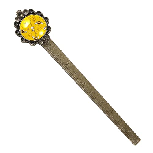 Cute Bee Yellow Metal Bookmark Ruler, Bronze Book Mark Retro Bookmark for Student, Kids, Teacher, Book Club