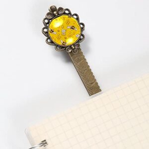 Cute Bee Yellow Metal Bookmark Ruler, Bronze Book Mark Retro Bookmark for Student, Kids, Teacher, Book Club