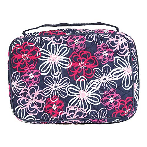 Pink Floral Trust Him Quilted 8.5 x 6.5 Fabric Zippered Bible Cover Case Handle, Thinline