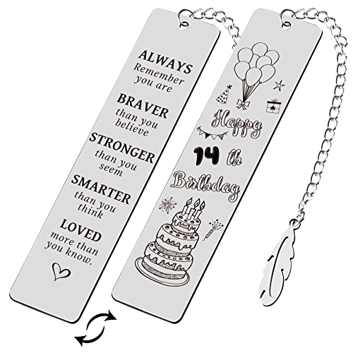 Happy 14th Birthday Stainless Steel Reading Bookmarks, Double Sided Engrave Inspirational Bookmarks for Book Lovers, Girls, Boys, Students, Teens 14 Years Old Birthday Graduation Christmas Gifts