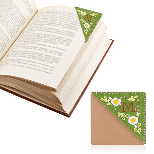 TIESOME Personalized Hand Embroidered Corner Bookmark, Hand Stitched Felt Corner Letter Bookmark Felt Triangle Bookmark Cute Flower Letter Embroidery Bookmarks for Book Lovers (M, Summer)