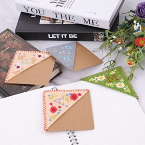 TIESOME Personalized Hand Embroidered Corner Bookmark, Hand Stitched Felt Corner Letter Bookmark Felt Triangle Bookmark Cute Flower Letter Embroidery Bookmarks for Book Lovers (M, Summer)