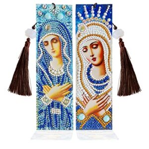 liziciti 2 pieces 5d diamond painting bookmarks kits, virgin mary madonna tassel diy art craft crystal rhinestones for kids adults beginner, pu leather 8.26×2.36 inch, multicolor (art-zsh-smbqusf)