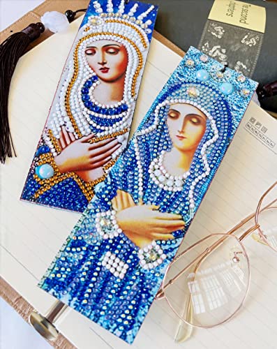 liziciti 2 Pieces 5D Diamond Painting Bookmarks Kits, Virgin Mary Madonna Tassel DIY Art Craft Crystal Rhinestones for Kids Adults Beginner, PU Leather 8.26x2.36 inch, Multicolor (art-zsh-smbqusF)