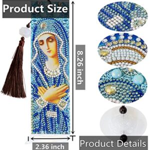 liziciti 2 Pieces 5D Diamond Painting Bookmarks Kits, Virgin Mary Madonna Tassel DIY Art Craft Crystal Rhinestones for Kids Adults Beginner, PU Leather 8.26x2.36 inch, Multicolor (art-zsh-smbqusF)