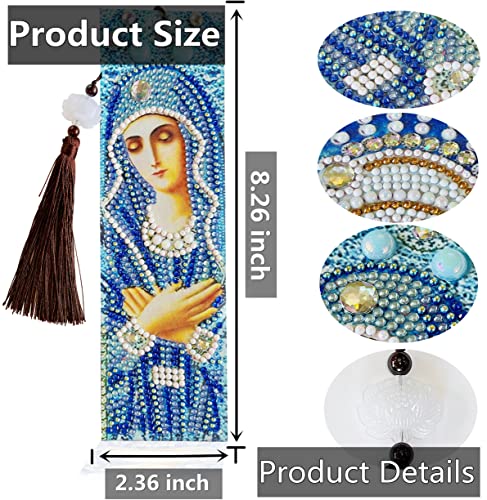 liziciti 2 Pieces 5D Diamond Painting Bookmarks Kits, Virgin Mary Madonna Tassel DIY Art Craft Crystal Rhinestones for Kids Adults Beginner, PU Leather 8.26x2.36 inch, Multicolor (art-zsh-smbqusF)