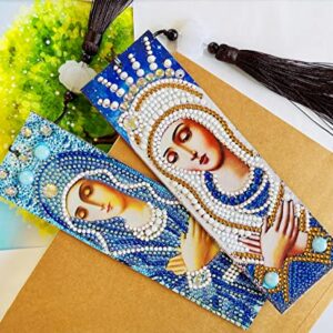 liziciti 2 Pieces 5D Diamond Painting Bookmarks Kits, Virgin Mary Madonna Tassel DIY Art Craft Crystal Rhinestones for Kids Adults Beginner, PU Leather 8.26x2.36 inch, Multicolor (art-zsh-smbqusF)