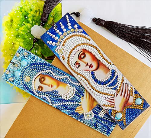 liziciti 2 Pieces 5D Diamond Painting Bookmarks Kits, Virgin Mary Madonna Tassel DIY Art Craft Crystal Rhinestones for Kids Adults Beginner, PU Leather 8.26x2.36 inch, Multicolor (art-zsh-smbqusF)