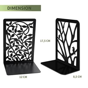 Iycnkok Bookends for Shelves Book Ends Holders Stoppers Supports Heavy Duty Metal, Bookmark Included, for Office Home Decorative, Bird and Leaf Design, 2 Pair