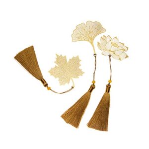 cchude 3 pcs hollow metal lotus bookmarks maple leaf tassel bookmarks ginkgo leaf bookmarkers page marker for book