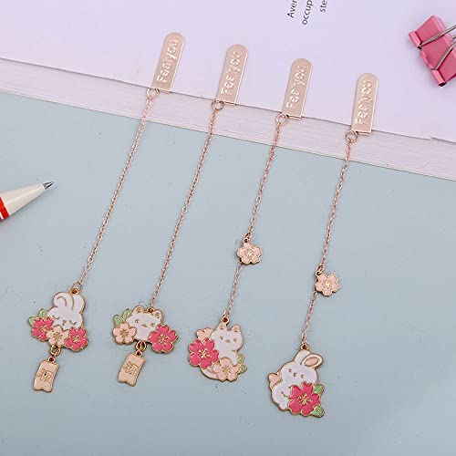 Metal Bookmark, Rabbit Reading Marker of Page Alloy Chain Paper Clips, Romantic Sakura Pendant Bookmark, Book Tag Book Clips(C)