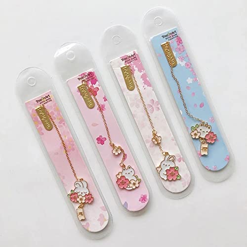 Metal Bookmark, Rabbit Reading Marker of Page Alloy Chain Paper Clips, Romantic Sakura Pendant Bookmark, Book Tag Book Clips(C)