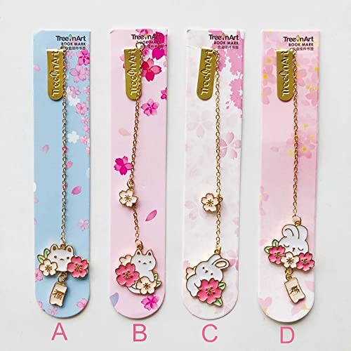 Metal Bookmark, Rabbit Reading Marker of Page Alloy Chain Paper Clips, Romantic Sakura Pendant Bookmark, Book Tag Book Clips(C)