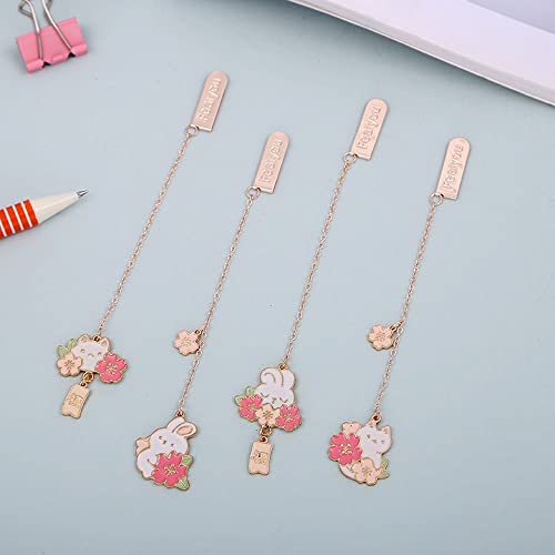 Metal Bookmark, Rabbit Reading Marker of Page Alloy Chain Paper Clips, Romantic Sakura Pendant Bookmark, Book Tag Book Clips(C)