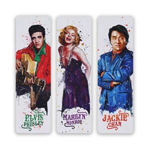 cultural icon bookmarks:legends through history series,3-pack.elvis, marilyn monroe, jackie chan