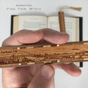 Portland Oregon Skyline Engraved Wooden Bookmark with Tassel - Made in USA - Also Available Personalized