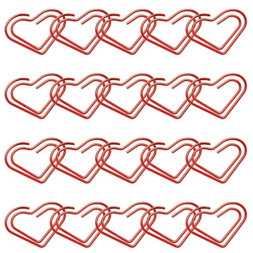 Heart Shaped Paperclip HSCGIN 20PCS Red Heart Shape Paper Clips Funny Cute Paperclips Book Marks Planner Clips for Fun Office Supplies School Gifts Wedding Decoration Heart Bookmarks