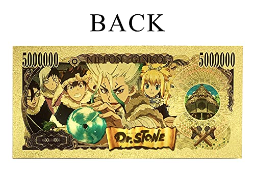 YJacuing Anime Dr. Stone Gold Coated Banknote, Limited Edition Collectible Bill Bookmark (5 PCS Collection)