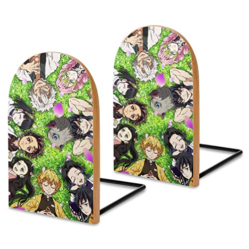 Anime Book Ends Wood Universal Bookends for Shelves Office Non-Skid Book Stand for Books CDs Video Games 3 x 5 x 3.7 in (1 Pair/2 Pieces)