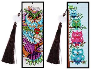 owl bookmark diamond painting kit – pigpigboss 2 packs diy bookmark diamond painting set crystal rhinestones diamond painting bookmark with tassel owl bookmark diamond painting art (21 x 6 cm)