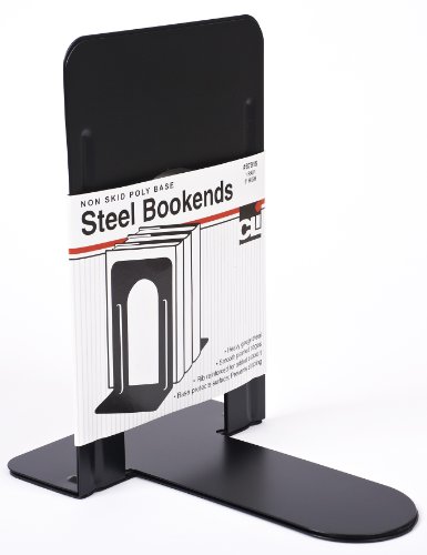 Charles Leonard Bookends, Non-Skid, 9", Steel, 2/PR, Black