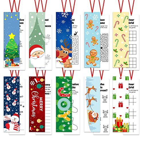 120PCS Christmas Bookmarks, 10 Styles Xmas Cute Double Sided Christmas Character Book Markers for Students, Winter Holiday Page Marker Christmas Gifts Party Favors for Kids