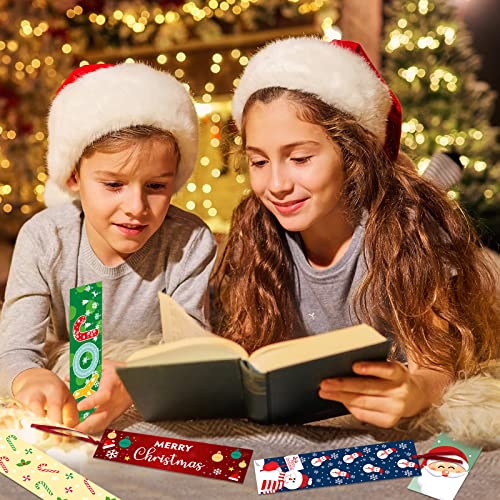 120PCS Christmas Bookmarks, 10 Styles Xmas Cute Double Sided Christmas Character Book Markers for Students, Winter Holiday Page Marker Christmas Gifts Party Favors for Kids