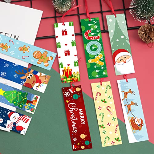 120PCS Christmas Bookmarks, 10 Styles Xmas Cute Double Sided Christmas Character Book Markers for Students, Winter Holiday Page Marker Christmas Gifts Party Favors for Kids