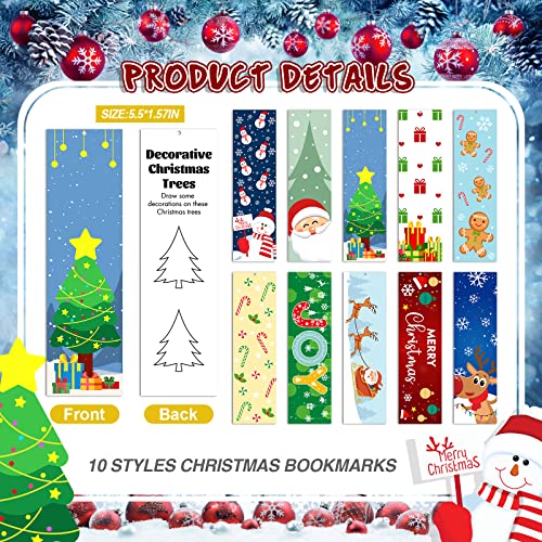 120PCS Christmas Bookmarks, 10 Styles Xmas Cute Double Sided Christmas Character Book Markers for Students, Winter Holiday Page Marker Christmas Gifts Party Favors for Kids