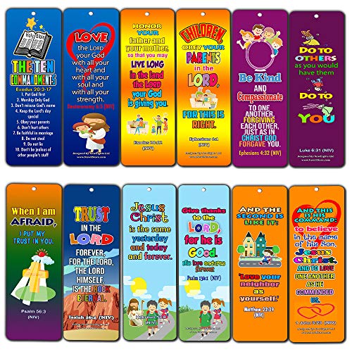 Ten Commandments Memory Verses Bookmarks for Kids (30-Pack) - Perfect Giveaways for Children’s Ministry and Sunday Schools