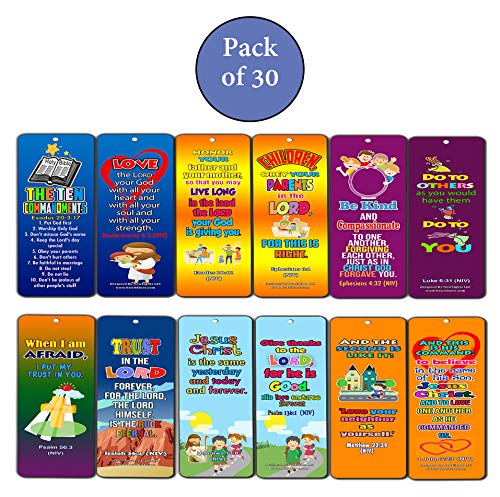 Ten Commandments Memory Verses Bookmarks for Kids (30-Pack) - Perfect Giveaways for Children’s Ministry and Sunday Schools