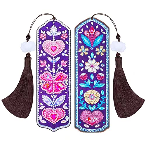 Diamond Painting Bookmarks - Inegovin DIY Bookmark Diamond Painting Set, Special-Shaped Diamond Art Bookmark with Tassel Crystal Diamond Dots for Adult Students (2 PCS)