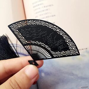 fan bookmark with tassel (black)