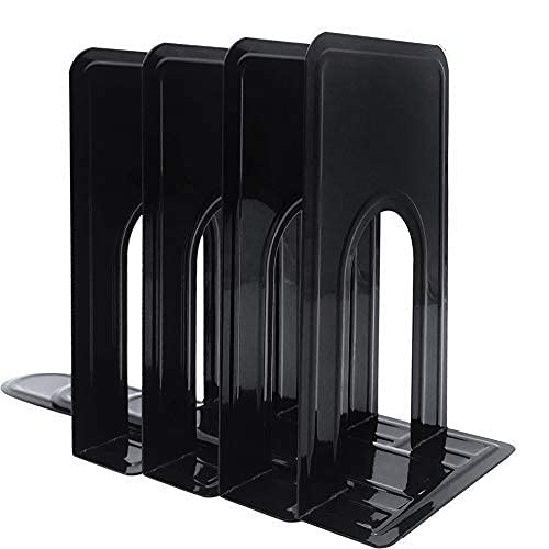 Frontoper 2 Pairs /4 Pieces Metal Bookends, Sturdy and Nonskid, Heavy Duty Metal Book Ends Supports for Books, DVDs, Magazines, Great for Office, Home, School, Dorm, Black, 8.2 x 5.2 x 6.5 inch