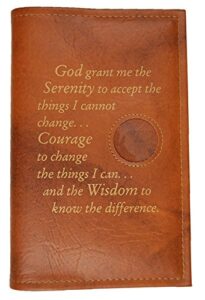 alcoholics anonymous aa 12 steps & 12 traditions book cover serenity prayer & medallion holder tan