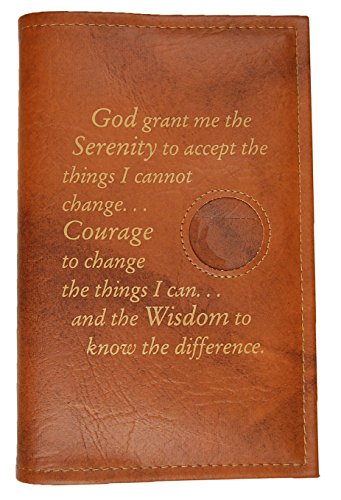 Alcoholics Anonymous AA 12 Steps & 12 Traditions Book Cover Serenity Prayer & Medallion Holder Tan