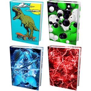 easy apply, reusable book covers 4 pk. best jumbo 9×11 textbook jackets for back to school. stretchable to fit most large hardcover books. perfect fun, washable designs for girls, boys, kids and teens