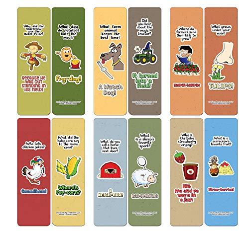 Creanoso Farm Jokes Bookmarks (60-Pack) - Premium Quality Gift Ideas for Children, Teens, & Adults for All Occasions - Stocking Stuffers Party Favor & Giveaways