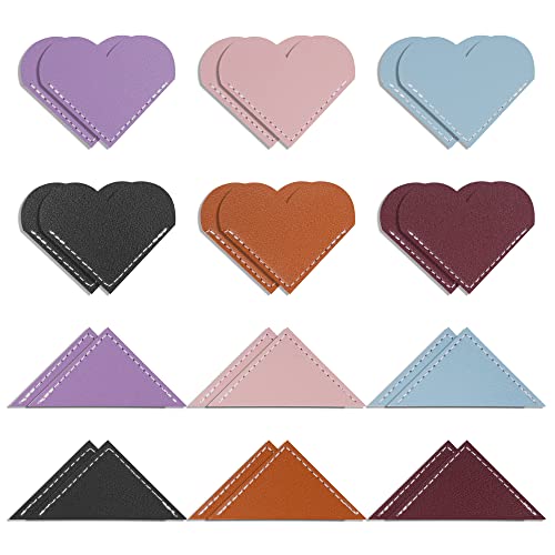 Gydandir 12 Pcs Leather Heart Triangle Bookmark Corner Page Book Marks Cute Book Accessories for Reading Lover, Handmade Book Reading Gift for Book Lovers