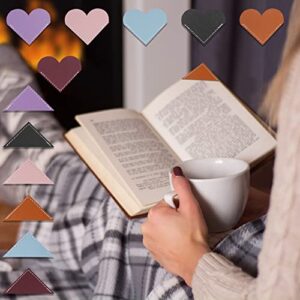 Gydandir 12 Pcs Leather Heart Triangle Bookmark Corner Page Book Marks Cute Book Accessories for Reading Lover, Handmade Book Reading Gift for Book Lovers