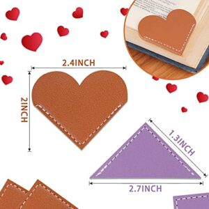 Gydandir 12 Pcs Leather Heart Triangle Bookmark Corner Page Book Marks Cute Book Accessories for Reading Lover, Handmade Book Reading Gift for Book Lovers