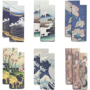 hokusai magnetic bookmarks in 6 designs (0.8 x 2 inches, 12-pack)