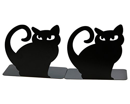 Cute Vivid Lovely Persian Cat Book Organizer Metal Bookends for Kids School Library Desk Study Home Office Decoration Gift (Black)