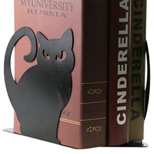 Cute Vivid Lovely Persian Cat Book Organizer Metal Bookends for Kids School Library Desk Study Home Office Decoration Gift (Black)