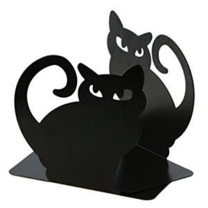 Cute Vivid Lovely Persian Cat Book Organizer Metal Bookends for Kids School Library Desk Study Home Office Decoration Gift (Black)