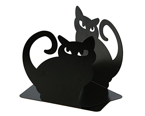 Cute Vivid Lovely Persian Cat Book Organizer Metal Bookends for Kids School Library Desk Study Home Office Decoration Gift (Black)