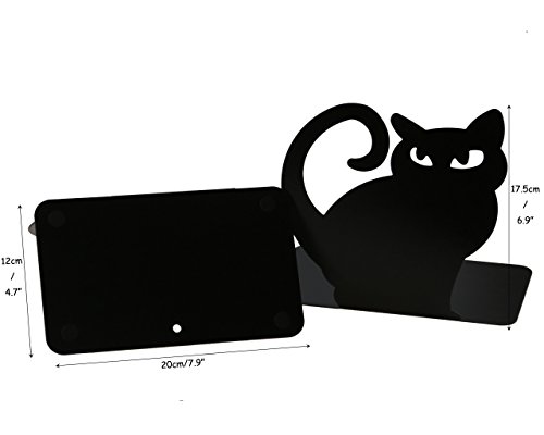 Cute Vivid Lovely Persian Cat Book Organizer Metal Bookends for Kids School Library Desk Study Home Office Decoration Gift (Black)