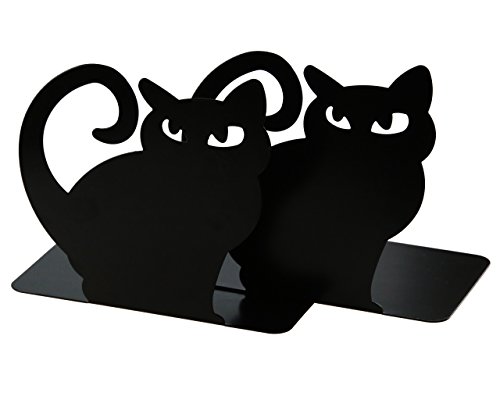 Cute Vivid Lovely Persian Cat Book Organizer Metal Bookends for Kids School Library Desk Study Home Office Decoration Gift (Black)